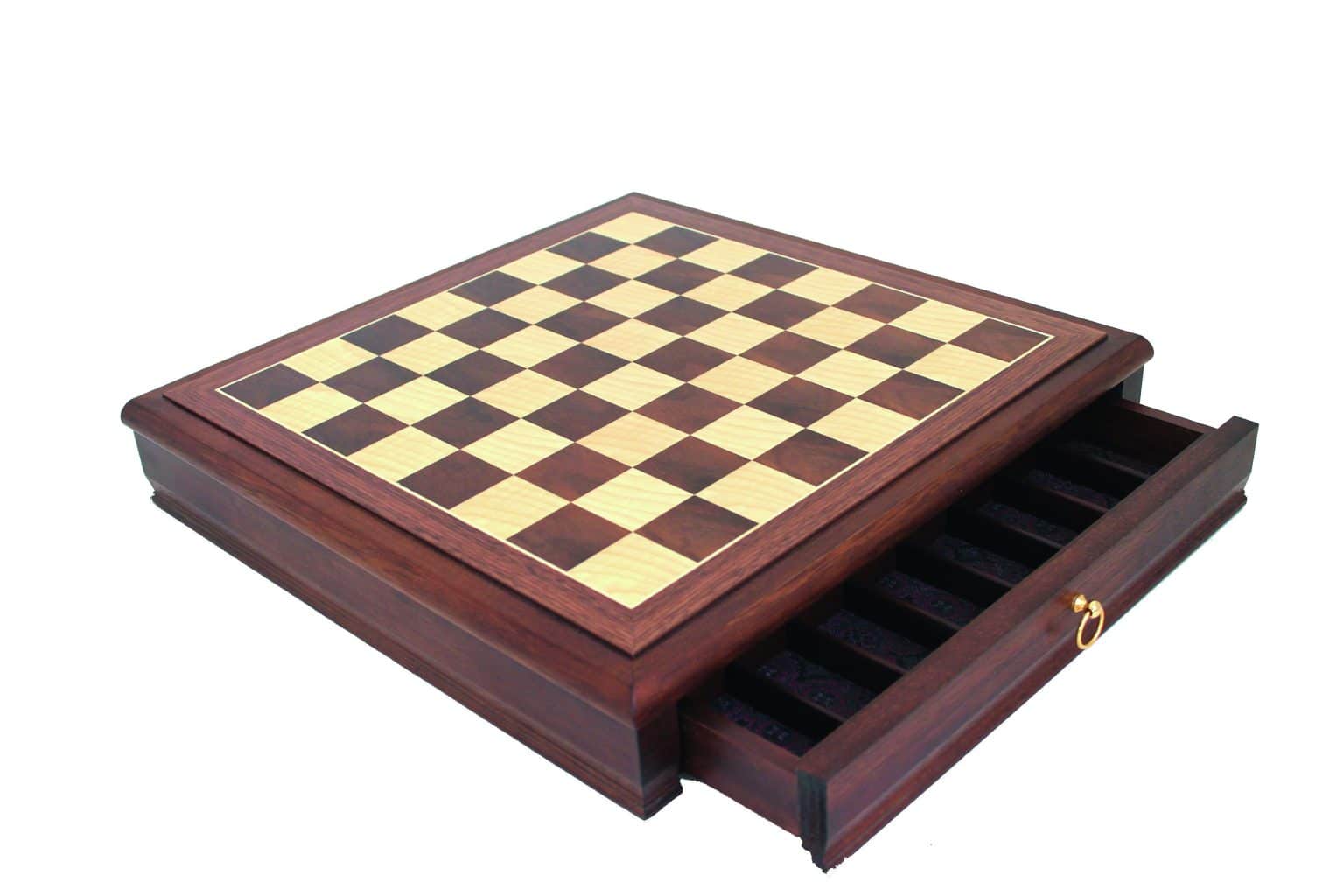 Schachbrett aus Lindenholz mit Schublade – King-Chess.de